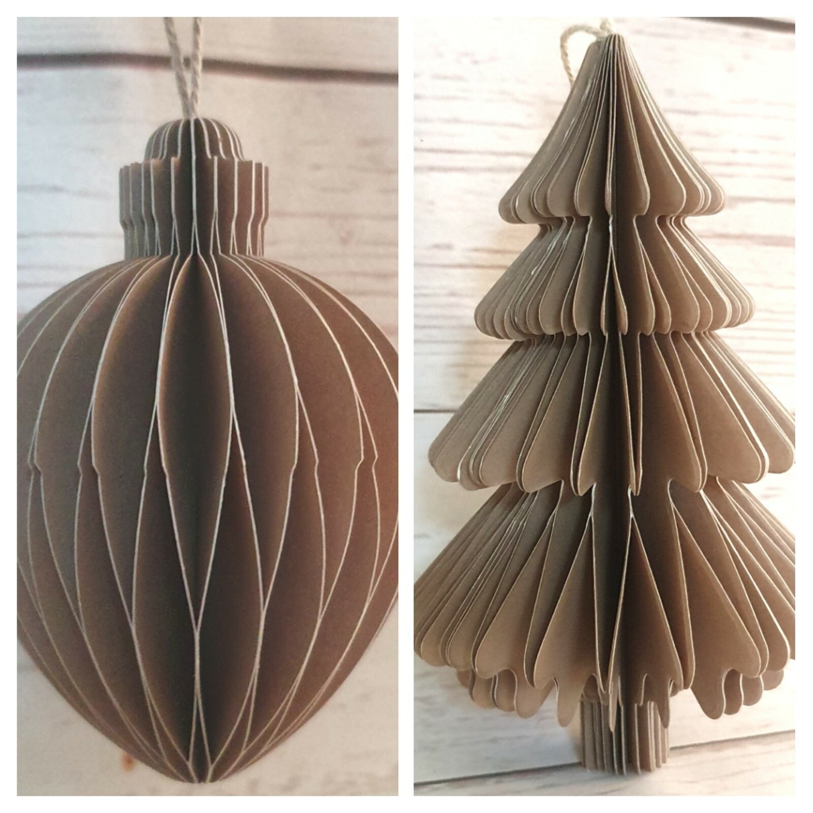 Paper Christmas Tree Bauble Decorations, Natural Neutral Décor Origami ...