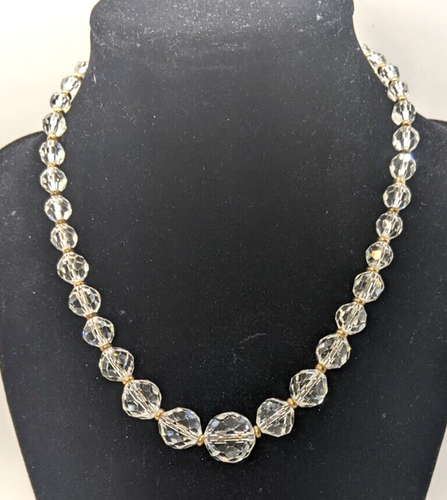 Vtg Necklace Clear Round Faceted Graduated Crystals Gold Tone Chain ...