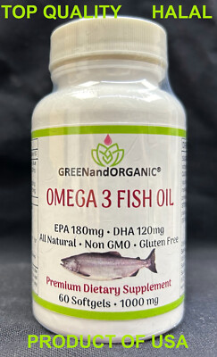 GREENandORGANIC HALAL Omega 3 FISH OIL 1000mg EPA 180mg DHA 120mg ...