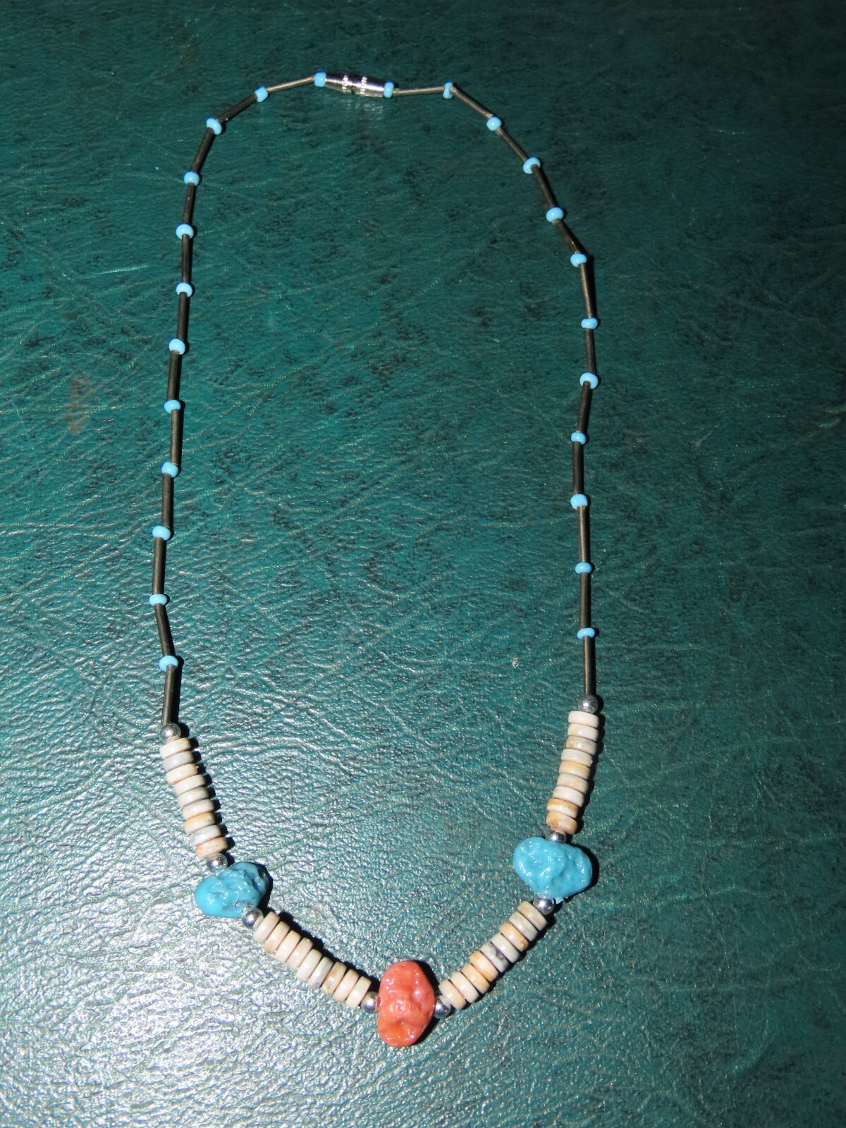 15" CHOKER NECKLACE NATIVE AMERICAN SHELL TURQUOISE C… - Gem