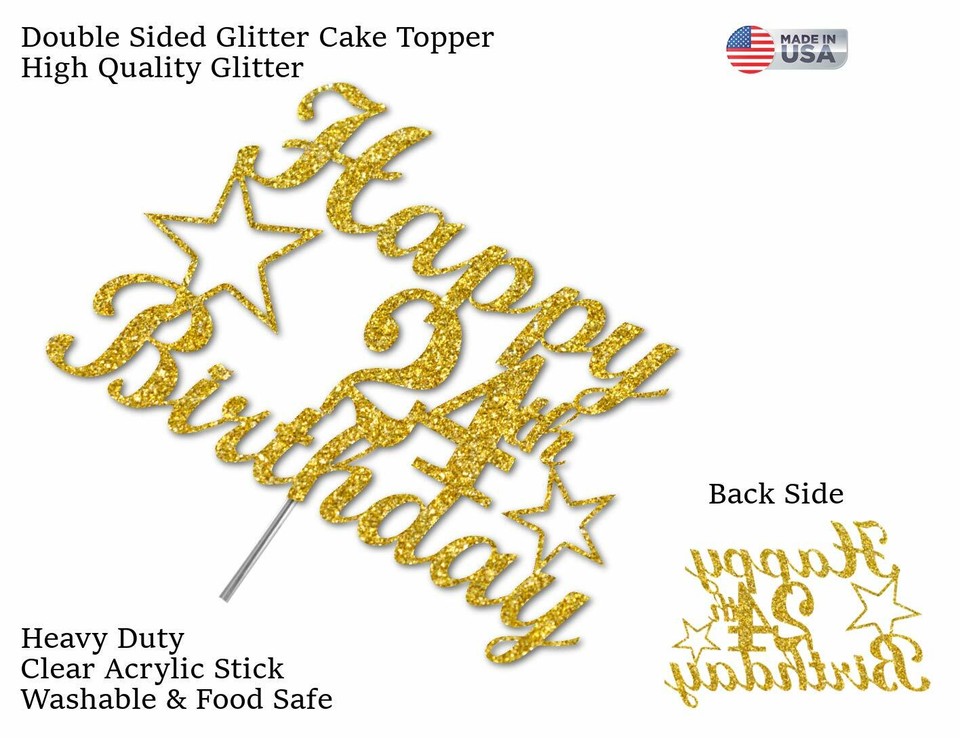 24 Birthday Cake Topper Gold Glitter, 24th Party Decoration Idea | eBay