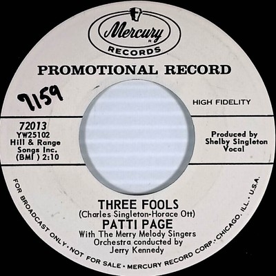 Patti Page - Three Fools / The Boys' Night Out [7" 45 rpm Promo] 1962 ...