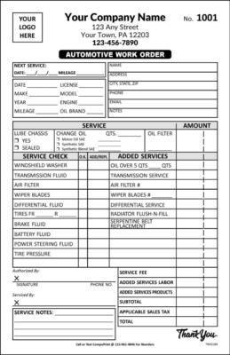 Custom Automotive Work Order Forms / 2 Part or 3 Part / 5.5 x 8.5 ...