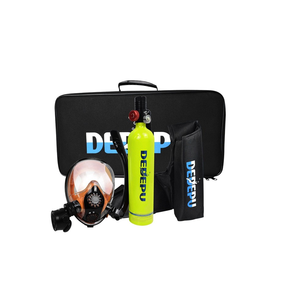 DEDEPU Scuba Diving Kit 1L Oxygen Tank Full Face Diving Mask Set Dive ...