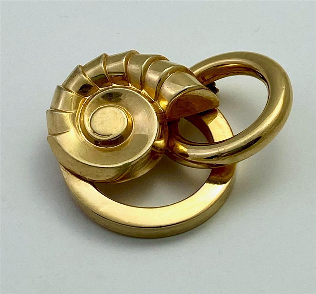 Vintage 1940's Curves & Circles Gold Tone Brooch Pin - Gem