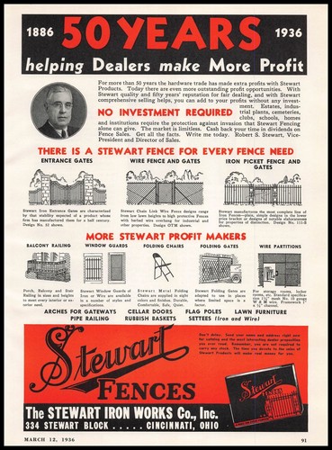 1936 Stewart Iron Works Co. Cincinnati Ohio Fence Gates Railing Vintage ...