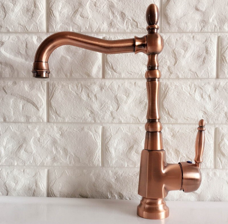 Antique Red Copper Kitchen Wet Bar Bathroom Vessel Sink Faucet Mixer ...