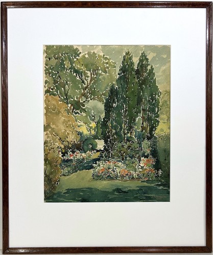 American Impressionist GARDEN LANDSCAPE PAINTING Massachusetts J.R ...