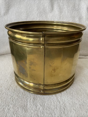 Vintage 1990s Simplistic Classic Solid Brass Ribbed Planter~Bucket 7-5/ ...
