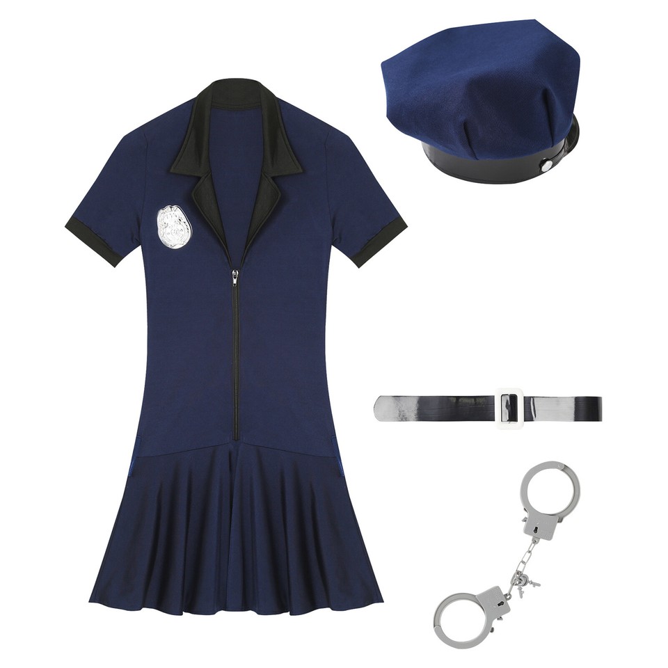 US Women Police Fancy Cosplay Costume Dress Halloween Cop Officer Role ...