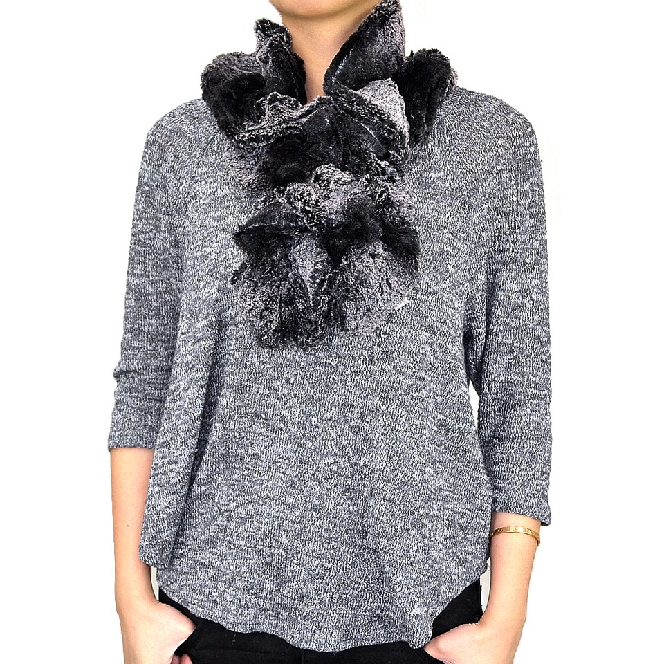 Faux Fur Two Tone Color Pull Through Collar Neck Wrap Loop Infinity ...