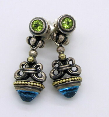 LAGOS Caviar Sterling Silver 18k Yellow Gold Peridot Blue Topaz Pierced ...