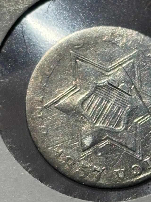 1857 US Trime 3 Cent 3c Silver Piece Tiny Scarce Old Coin Cut on ...