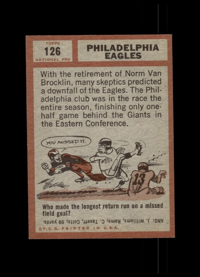 1962 Topps Set-Break #126 Philadelphia Eagles EX-EXMINT | eBay UK