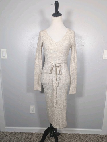 Abercrombie & Fitch Sweater Dress Ivory XXS Midi V-Neck Cozy Soft Belted Y2K | eBay
