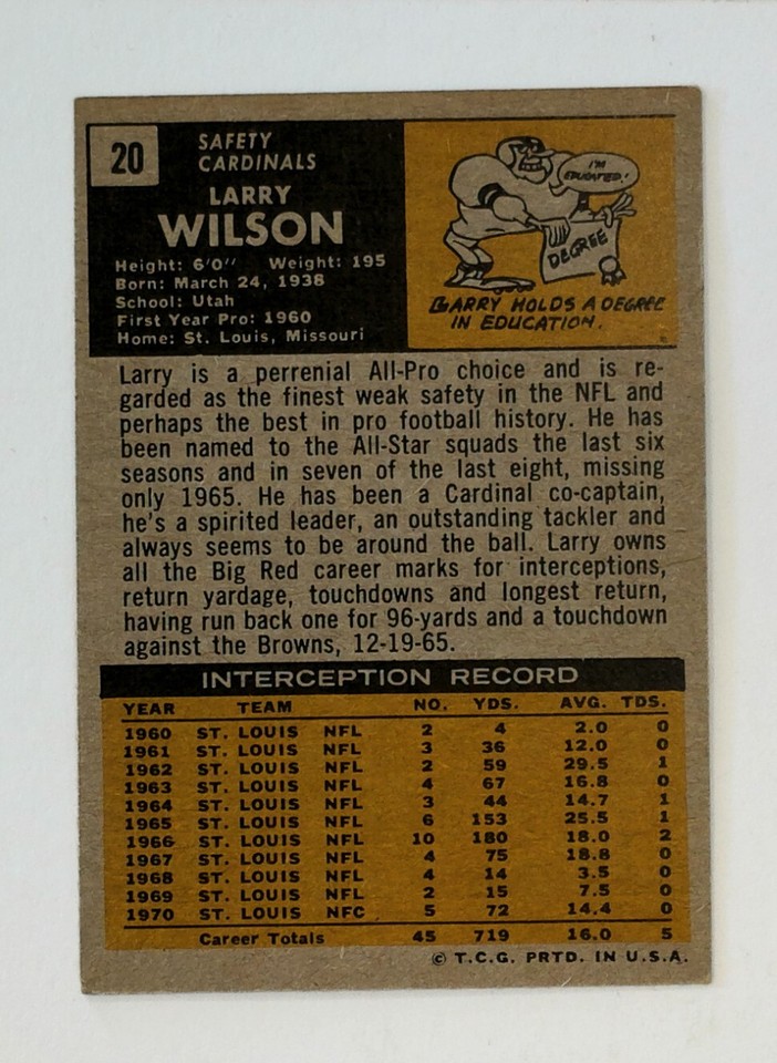 1971 Topps #20 Larry Wilson | eBay