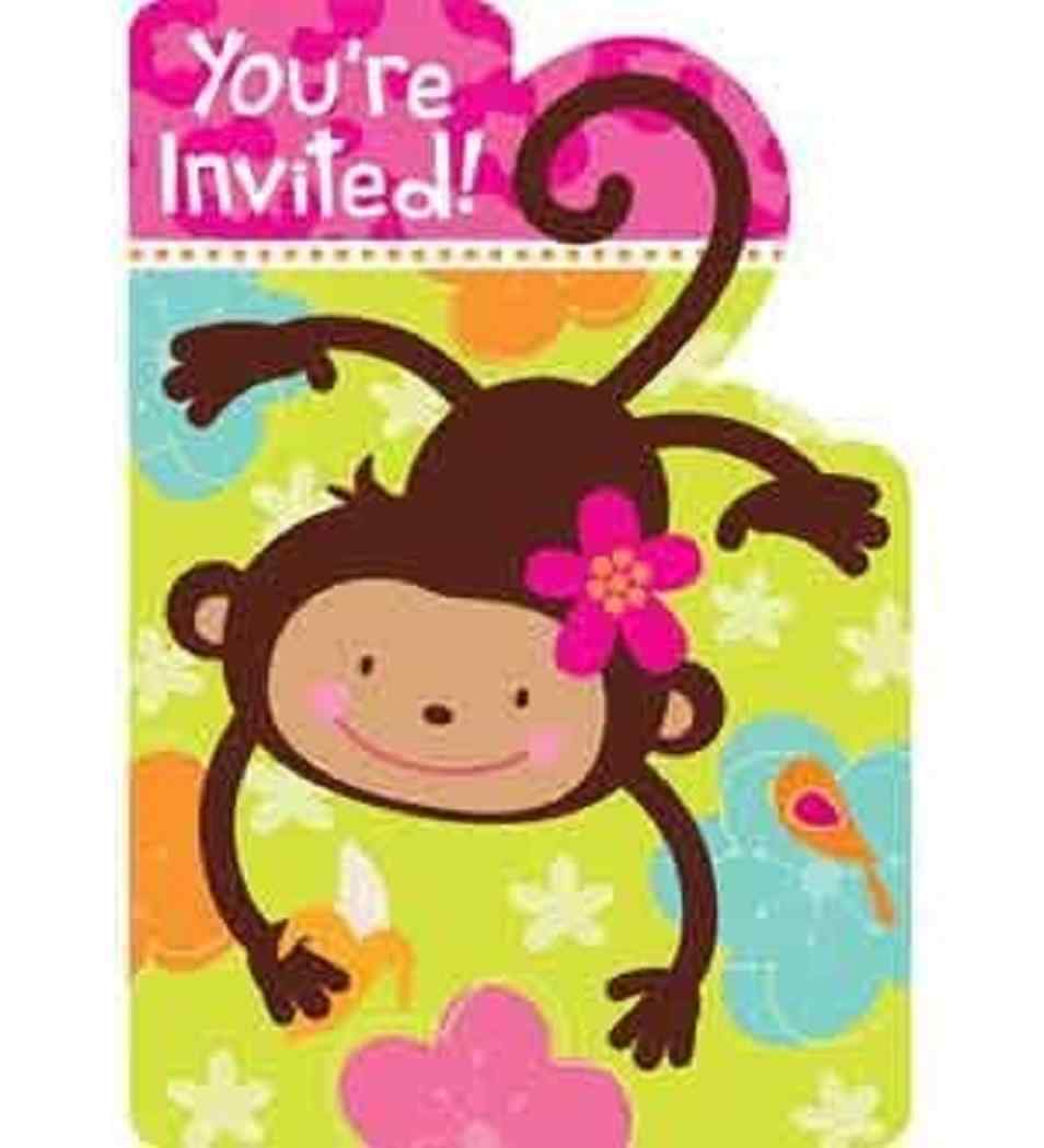 Pink Monkey Birthday Invitations