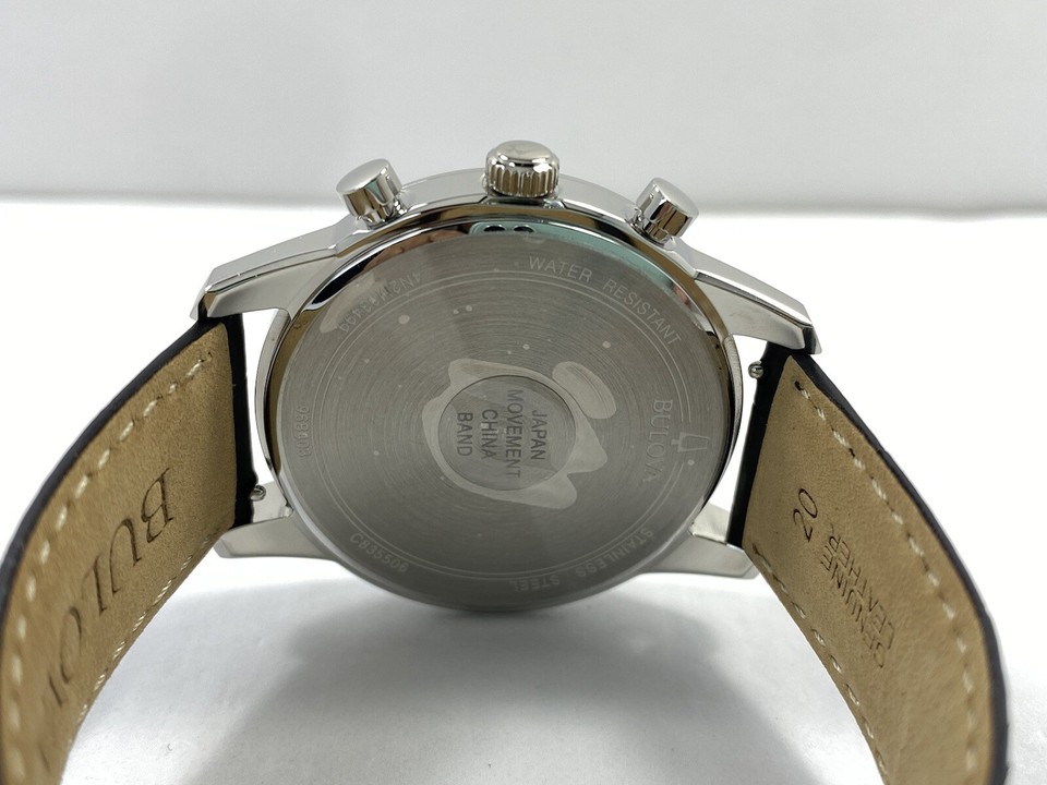 Bulova Sutton Chronograph Quartz Black Dial Leather Strap Men's Watch ...