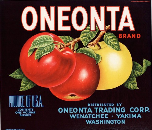 20 Vintage ONEONTA Brand Apple Fruit Crate Labels Wenatchee, Washington ...