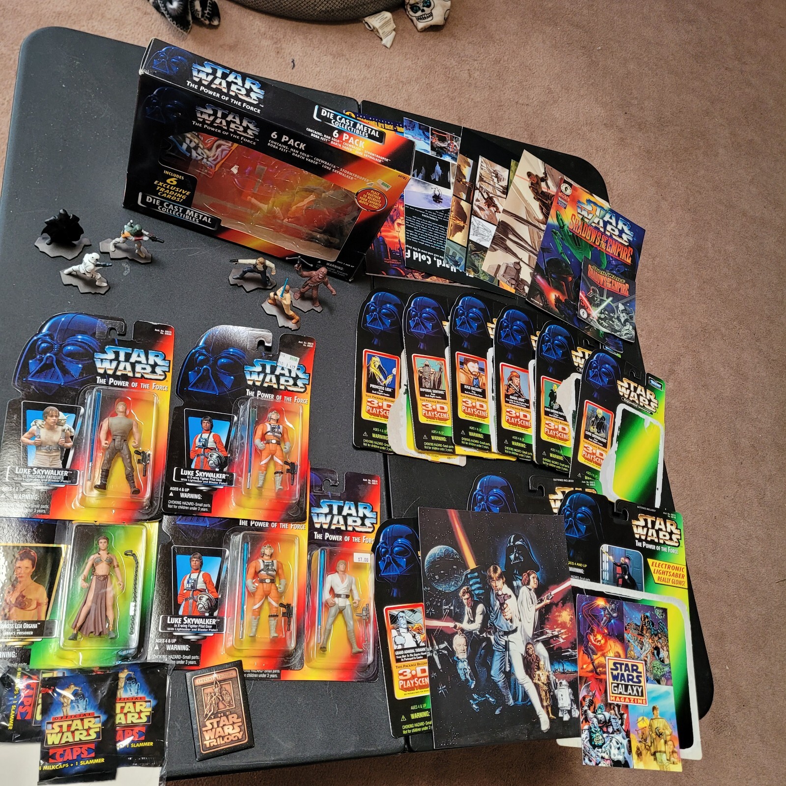 Star Wars Lot Of 90's Figures, Pogs, Diecast, Magazines, Posters, Etc ...
