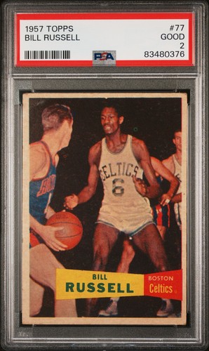 1957 TOPPS #77 BILL RUSSELL ROOKIE RC PSA 2