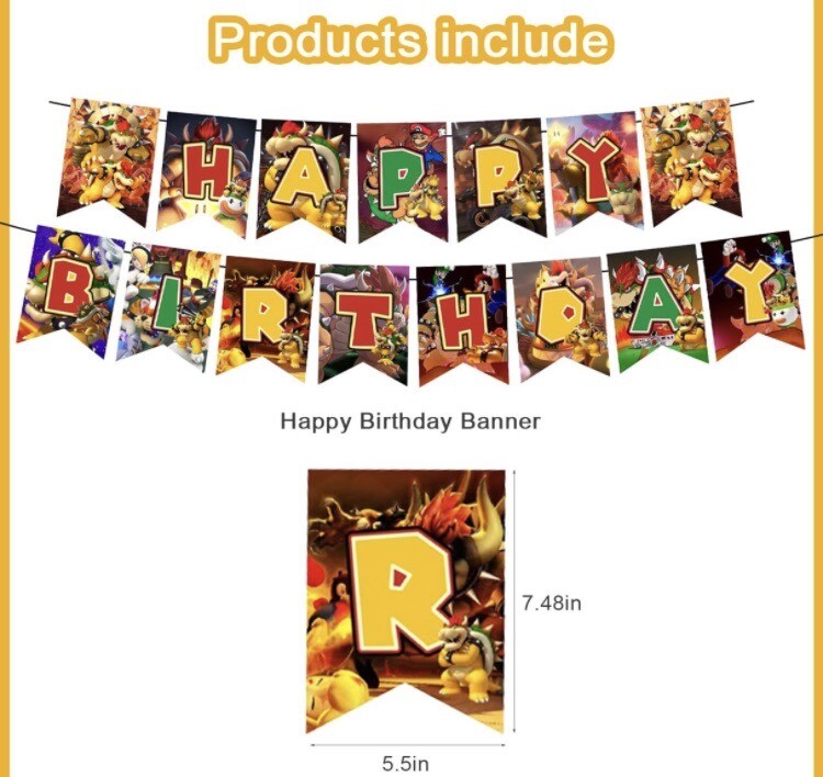 Super Mario Bros Bowser Theme Birthday Party Set,Balloons Banner Cake ...