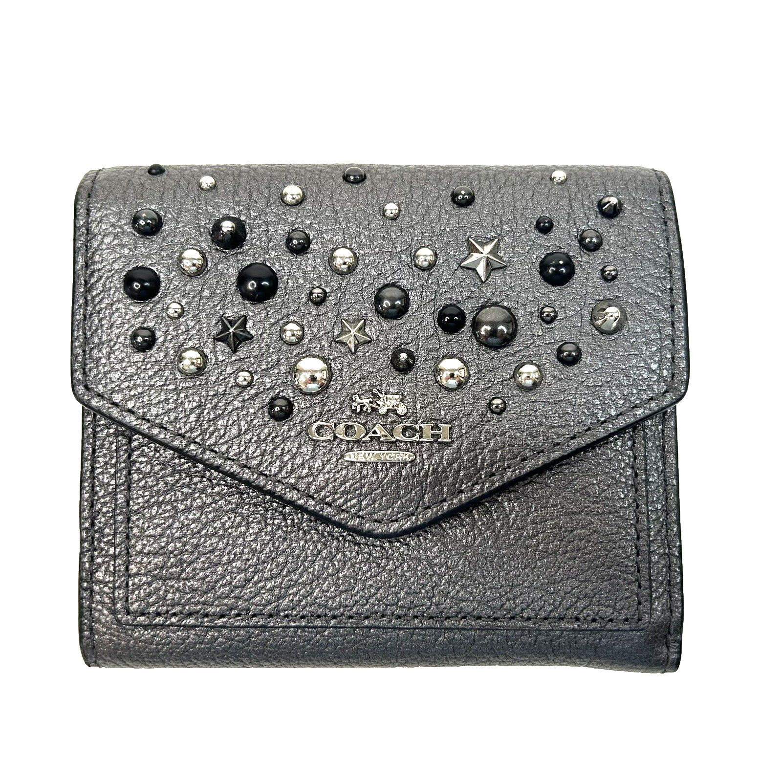 COACH Star Studded Flap Wallet Gray Leather - Gem