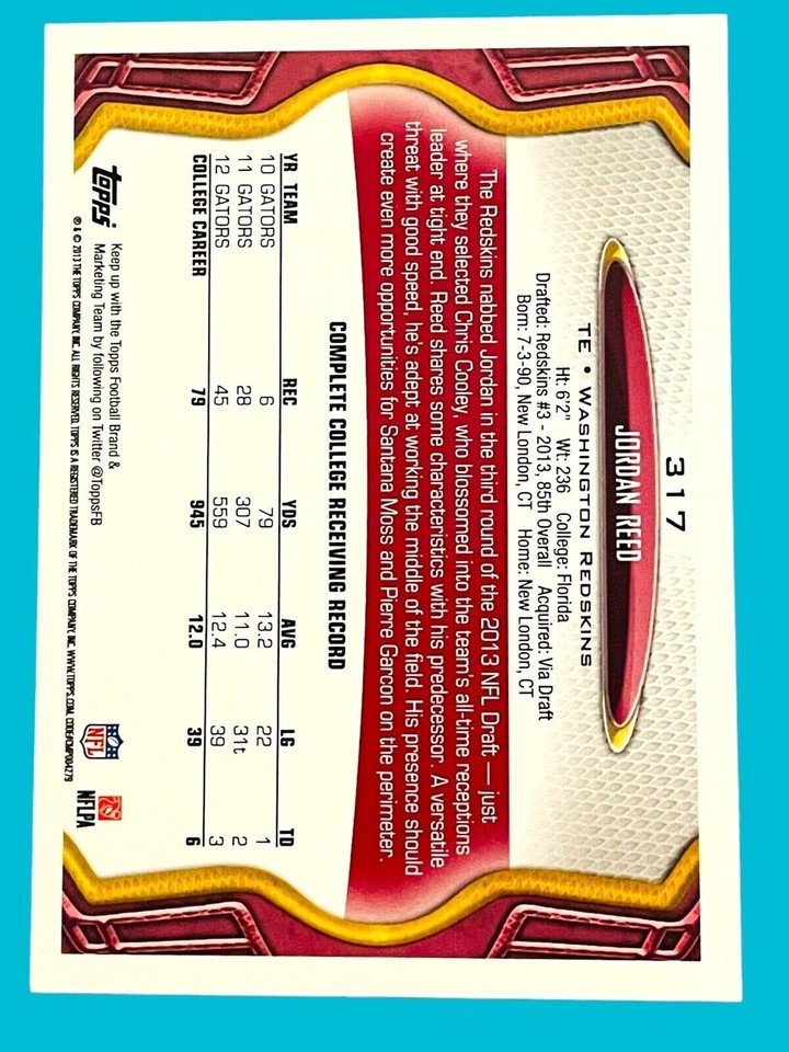 2013 Topps - #317 Jordan Reed (RC) | eBay