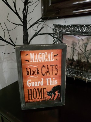 MAGICAL BLACK CAT Primitive Style Halloween Sign Prop Tabletop Decor 9 ...