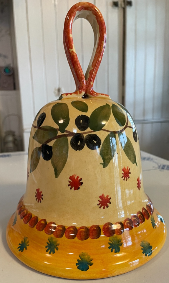 Vintage Ceramic hand crafted hand painted large Bell made in Italy 8.5 ...