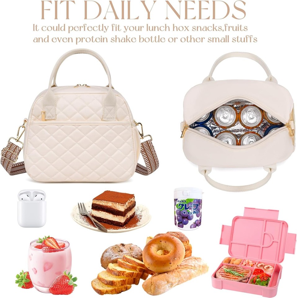 Lunch Box for Women Men Insulated Bag Tote Shoulder-Beige | eBay