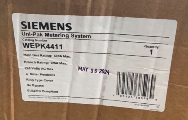 Brand New Siemens WEPK4411 400A 4 Gang 1PH 125A 4J Ring Type EUSERC | eBay