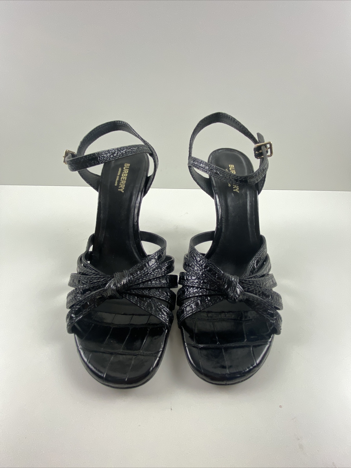 Burberry LAVERNE Black Croc Embossed Leather Open Toe… - Gem