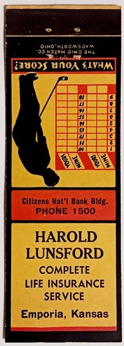 Harold Lunsford Life Insurance Emporia, Kansas Vintage Matchbook Cover ...
