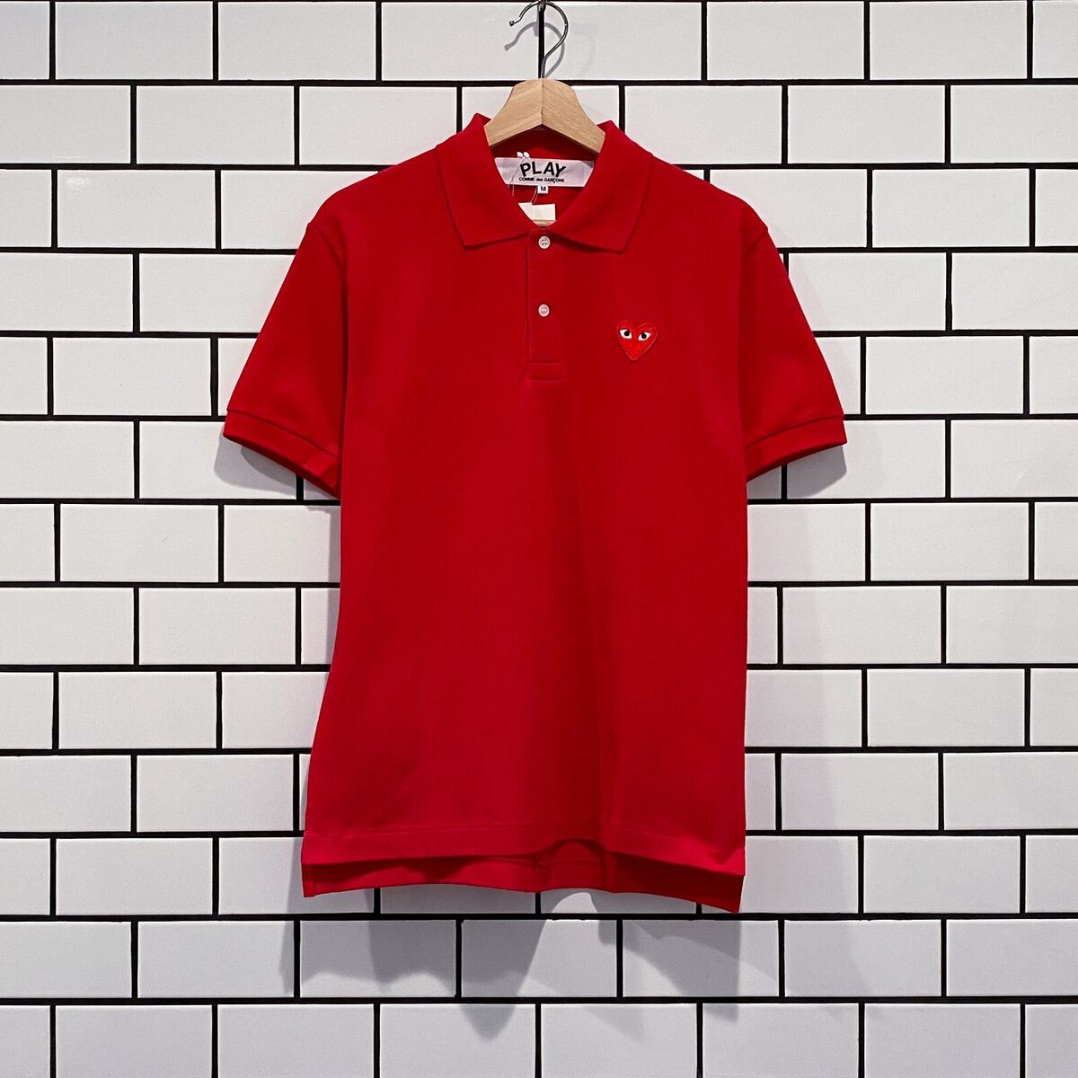 COMME DES GARCONS CDG PLAY RED HEART POLO SHIRT RED AZ-T006 COMME DES GARCONS CDG PLAY RED HEART POLO SHIRT RED AZ-T006
