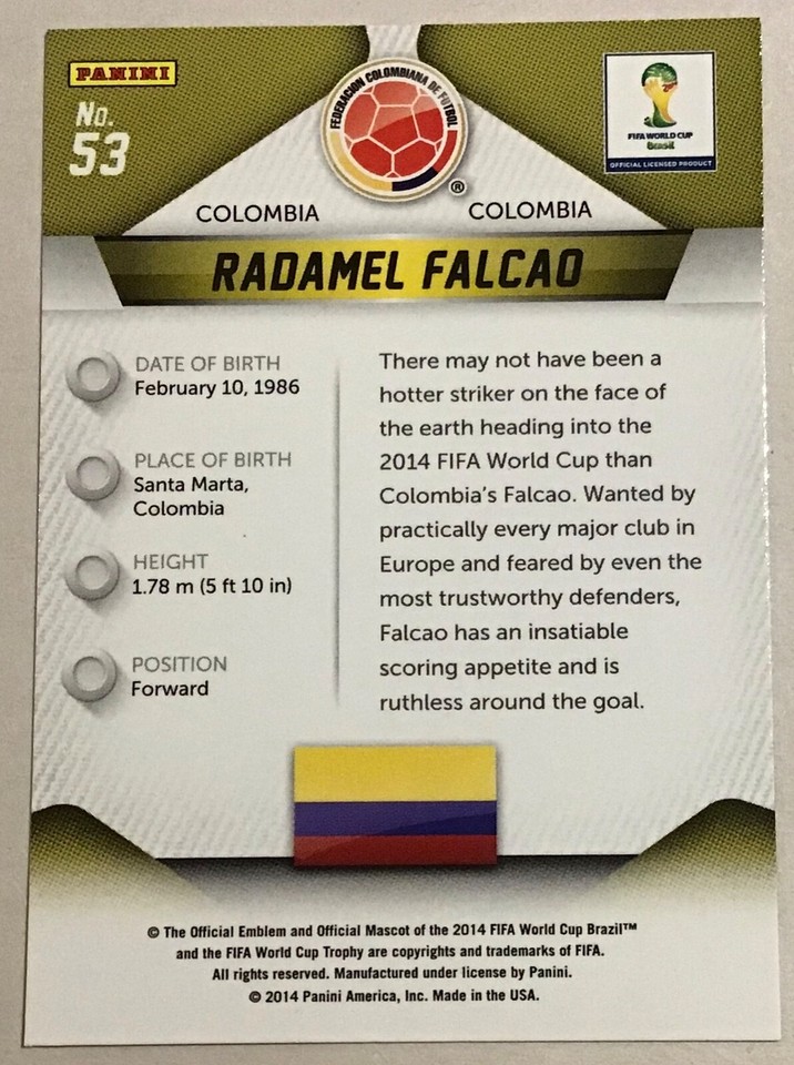 2014 RADAMEL FALCAO PANINI PRIZM WORLD CUP CARD #53 COLOMBIA | eBay
