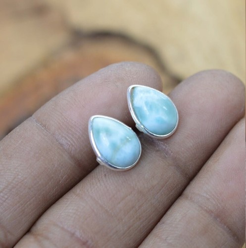 Solid 925 Sterling Silver Natural Larimar Gemstone Handmade Wedding Stud Earring | eBay