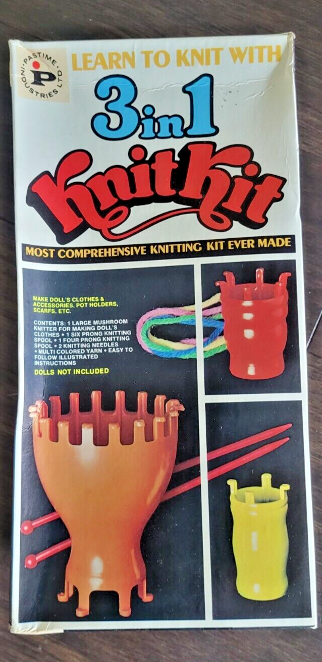 Vintage Learn to Knit 3 in 1 Knit Kit Mushroom Spool Knitting KnitKit ...