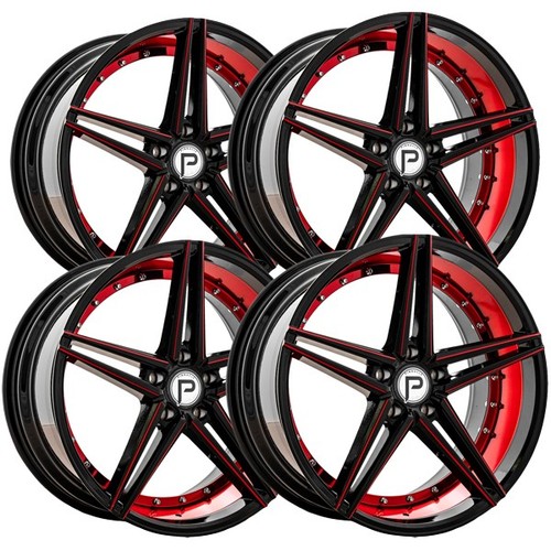 (Set of 4) Pinnacle P206 Savage 18x8 5x4.5" +35mm Black/Red Wheels Rims ...