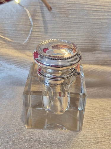 STERLING SILVER Ink well by Wallace solid silver & CRYSTAL ink well | eBay