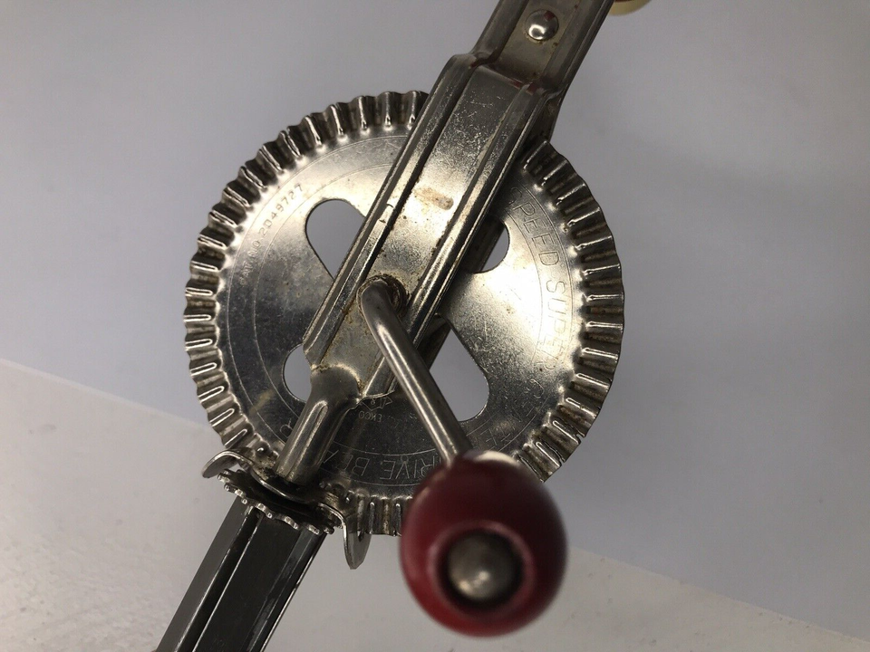 Vintage EKCO Egg Beater Hand Mixer ~ High Speed Manual Wooden Handles ...