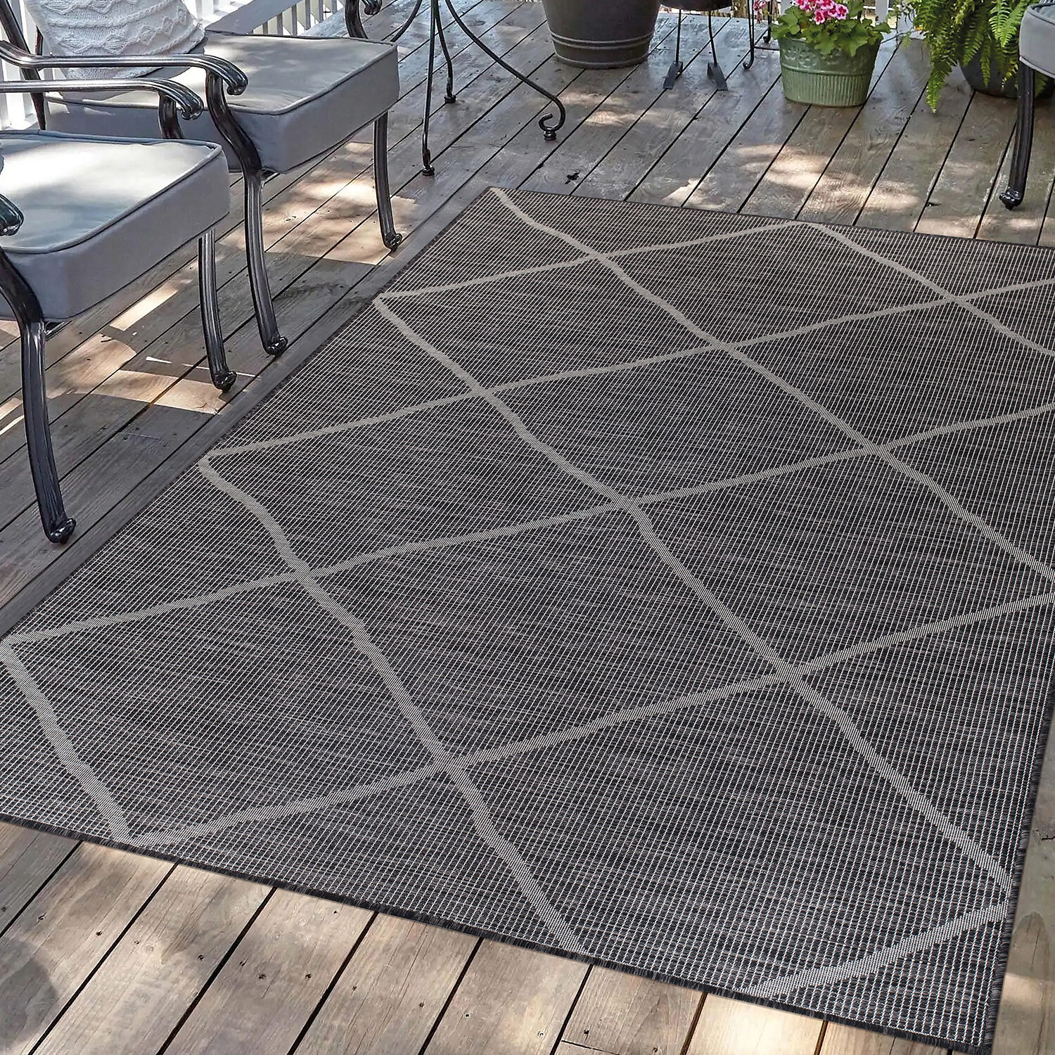 Teppich In-& Outdoor Raute-Look - Wetterfest Balkon Terrasse - Wohnzimmer Küche | eBay