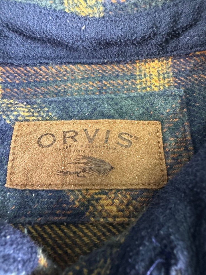 Orvis Mens Plaid Flannel Shacket Sz. M Button-Up Long Sleeve Blue ...