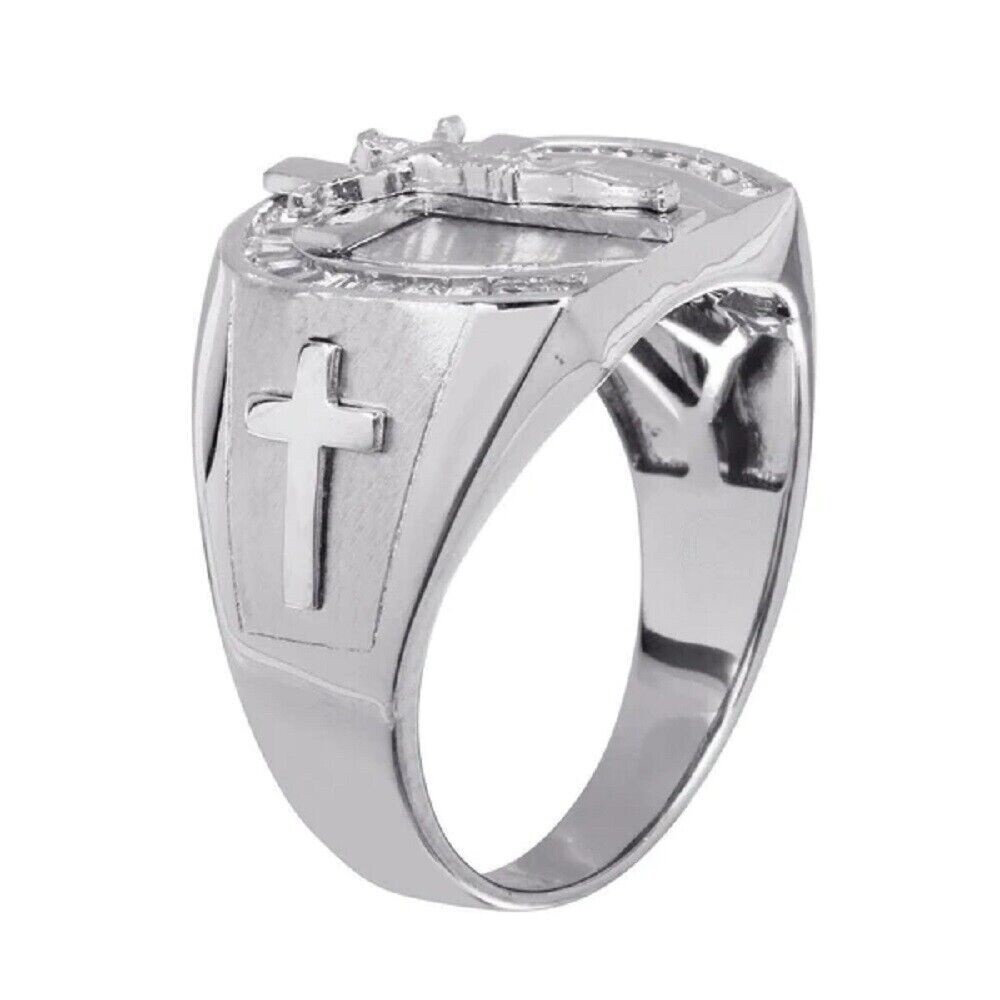 Men's Sterling Silver Crucifix Ring w/ Cubic Zirconia Stones | eBay