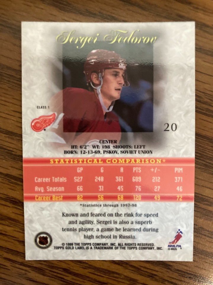 1998-99 Topps Gold Label Class 1 #20 Sergei Fedorov Detroit Red Wings ...