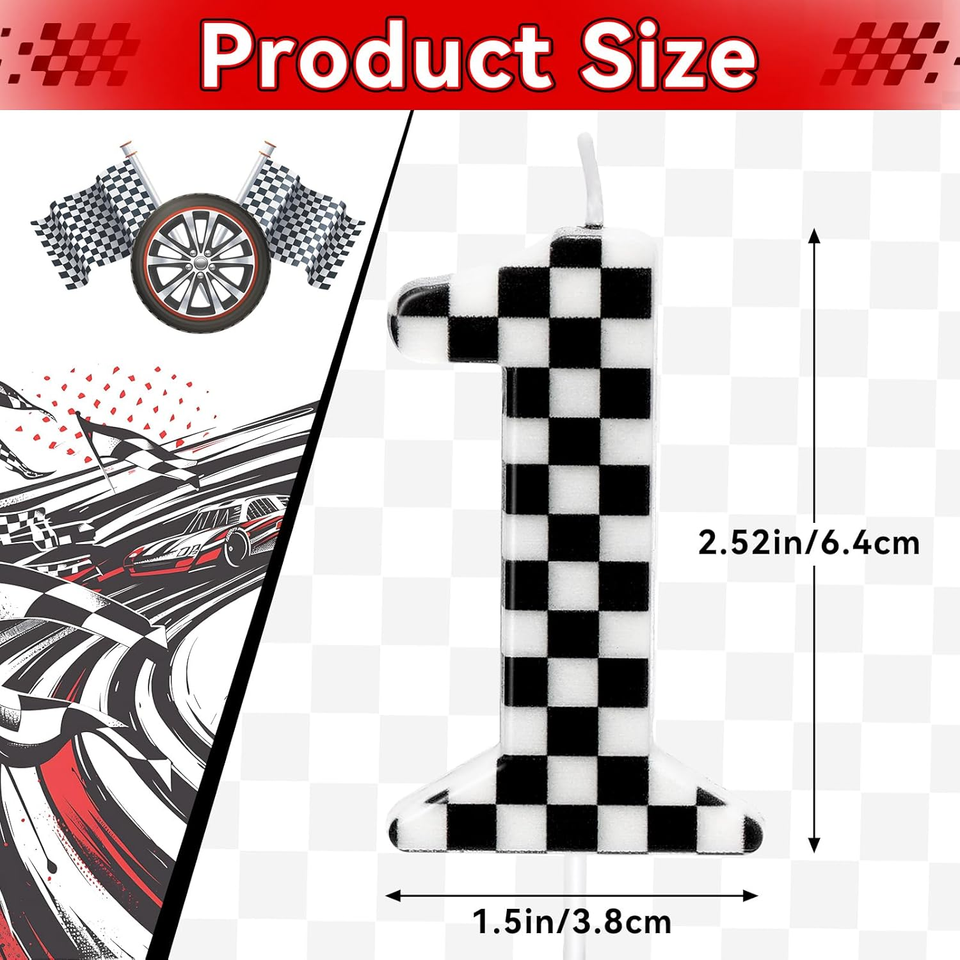 Racing Car Themed Birthday Candles, Number 1 Checkered Candles, Black ...
