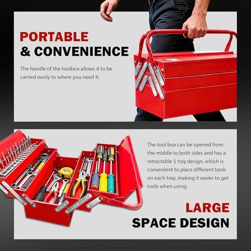 Metal Cantilever Tool Box 18 Inch, 3 Layers 5 Tray Portable Fold Out ...