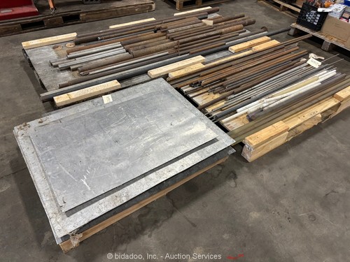 Lot of (3) Pallets Assorted Steel Sheeting Flat Stock Piping Round Bar ...