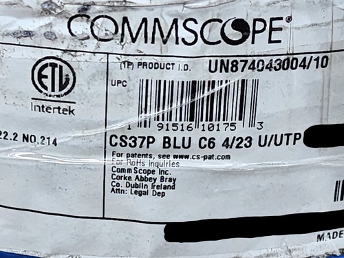 Commscope CS37P 23/4P Cat6 U/UTP WebTrak Plenum Network Cable CMP Blue ...