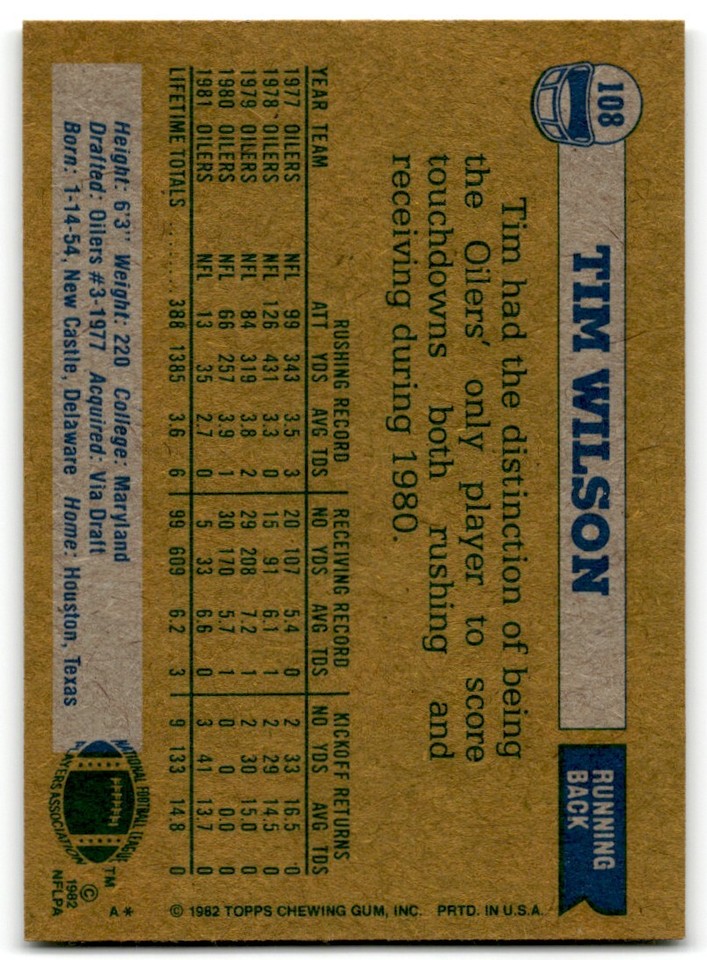 1982 Topps Tim Wilson Houston Oilers #108 | eBay